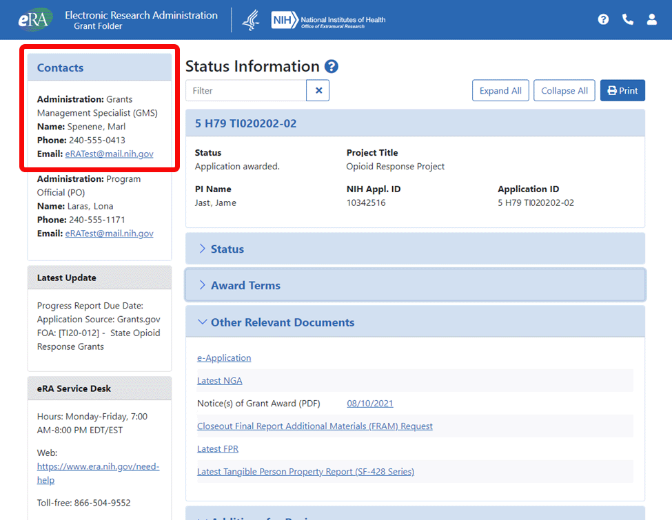 Research Grants Management Contacts - NCI